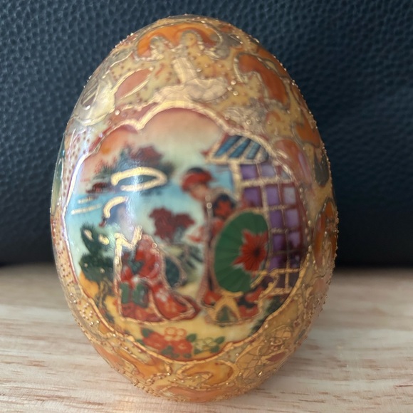 Accents | Vintage Hand Painted Japanese Satsuma Moriage Goso Blue Egg ...